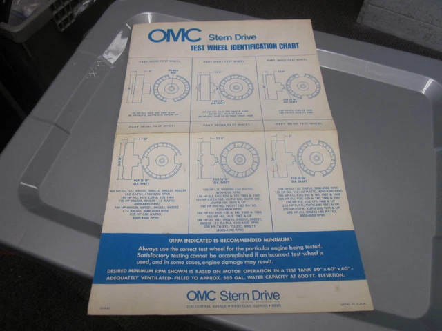 VINTAGE OMC STERN Drive Test Wheel Identification Chart 11x17" Poster ...