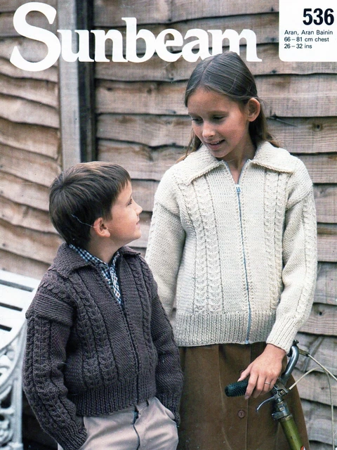~VINTAGE 1970S SUNBEAM Knitting Pattern For Child's Aran Cabled Zipper ...