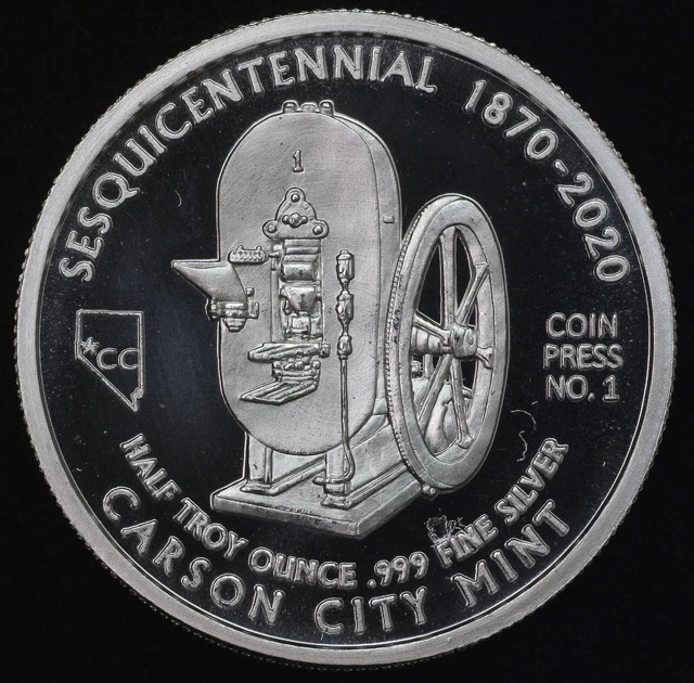 PRENSA DE MONEDAS Carson City Mint 150 años 2020 medalla 1/2 onza troy ...