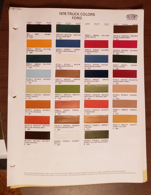 1976 FORD TRUCK Dupont Color Chip Paint Code $7.98 - PicClick CA