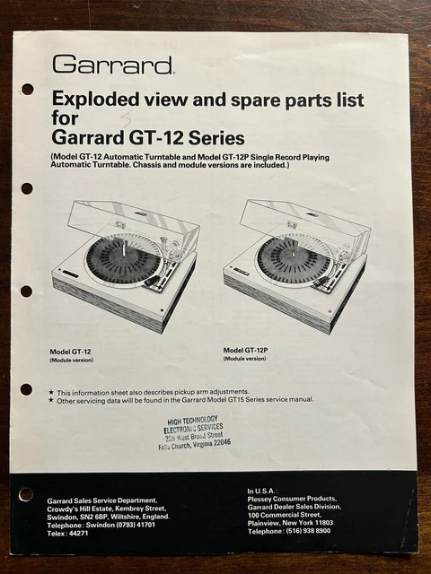 GARRARD GT-12 SERIES Automatic Turntable Exploded View Spare Parts ...