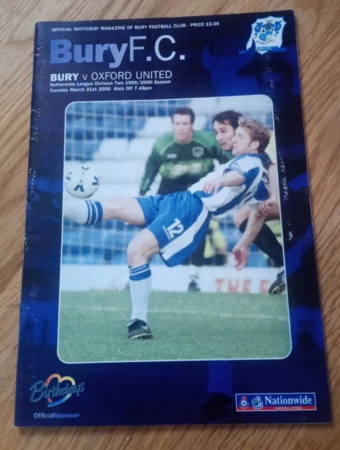 BURY FC VS Oxford United Football Programme Division 2 21/03/00 Used £2 ...