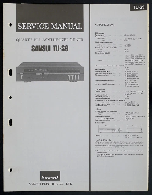 ORIGINAL SANSUI TU-S9 Stereo Tuner Service-Manual/Diagram/Parts List ...