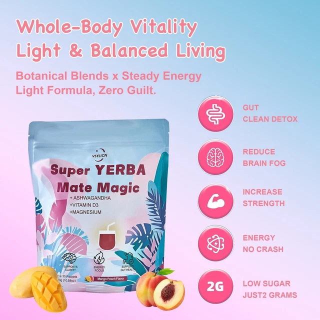 YERBA MAGIC YERBA Mate Instant Tea Powder - Peach Mango Flavors - 30 ...