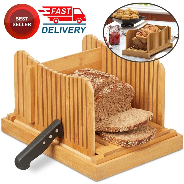 BAMBOO BREAD SLICER Guide Loaf Cutting Size Slicing Wooden-Board Holder ...