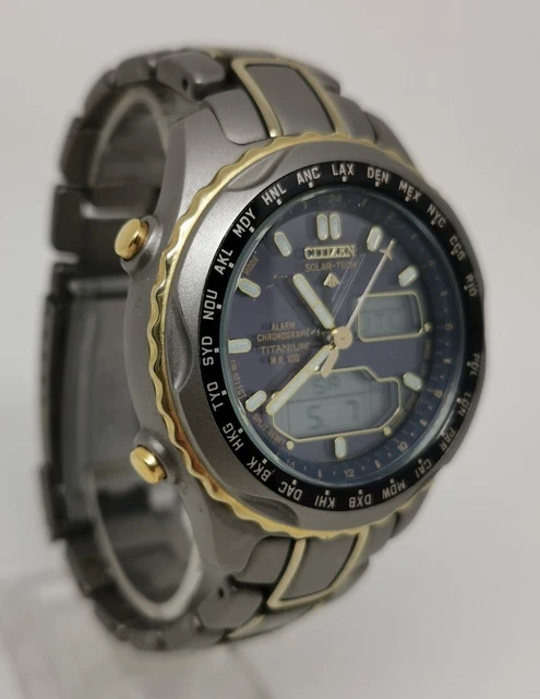 VTG 1997 CITIZEN Eco-Drive C605-Q00567 Titanium Solar Chrono Quartz ...