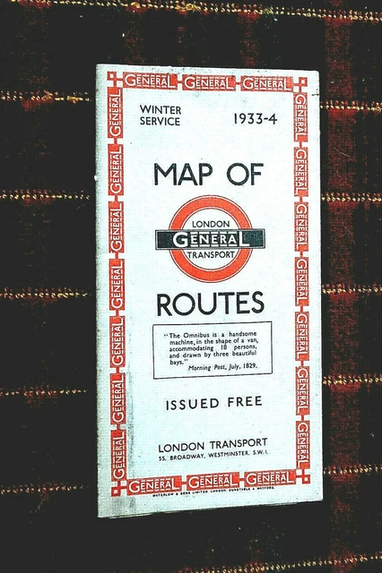 LGOC LONDON GENERAL OMNIBUS COMPANY LT BUS MAP OF ROUTES Winter 1933/4 ...
