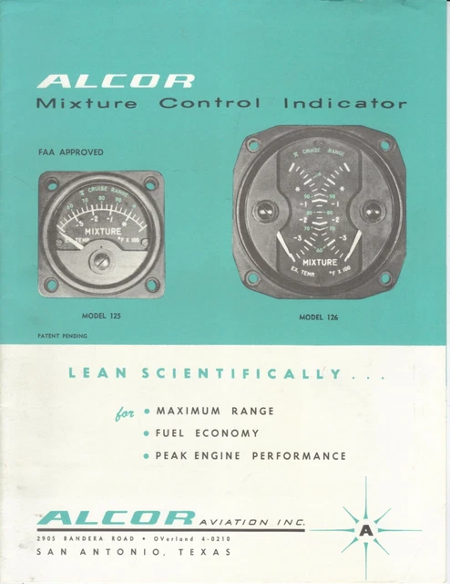 VINTAGE 1962 ALCOR AVIATION Mixture Control Indicator Brochure + Price ...