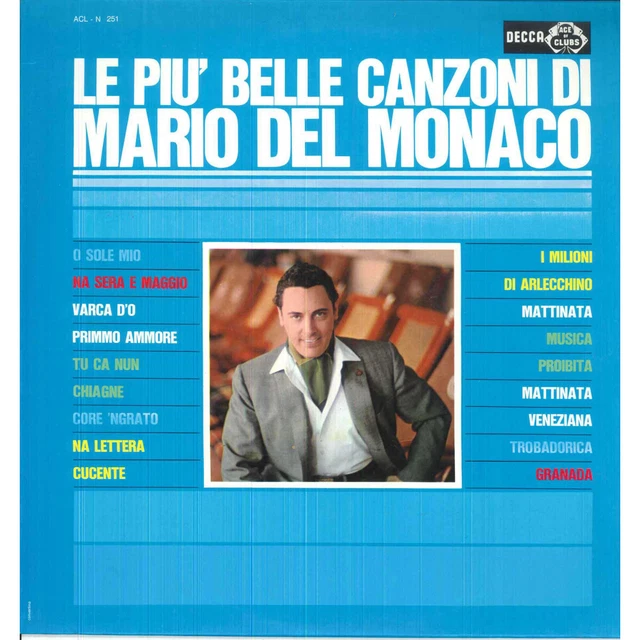 MARIO DEL MONACO LP Vinyle le Piu' Belle Canzoni Di - Neuf EUR 30,88 ...