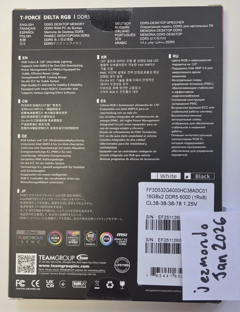 TEAMGROUP T-FORCE DELTA RGB DDR5, 32GB (2x16GB), 6000MHz Black, Fast ...