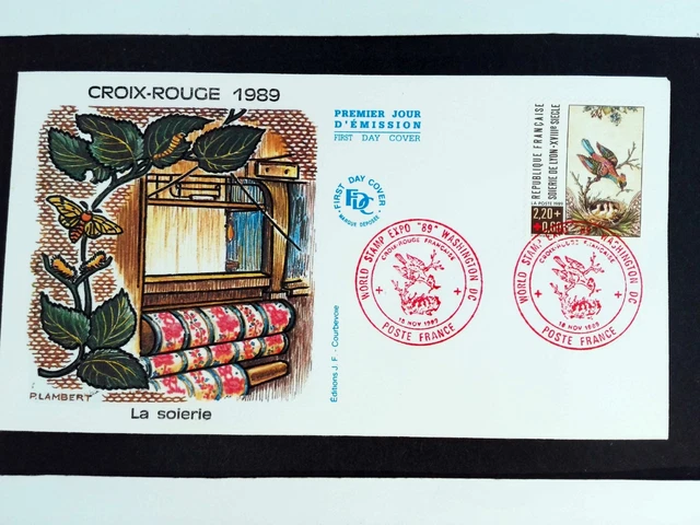 CROIX-ROUGE 1989 - Soierie de Lyon FRANCE 1989 ENVELOPPE 1er Jour FDC ...