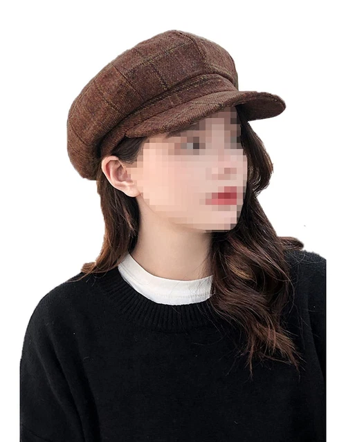 PLAID NEWSBOY HAT Striped Flat Ivy Visor Beret Cap for Women Tweed 8 ...