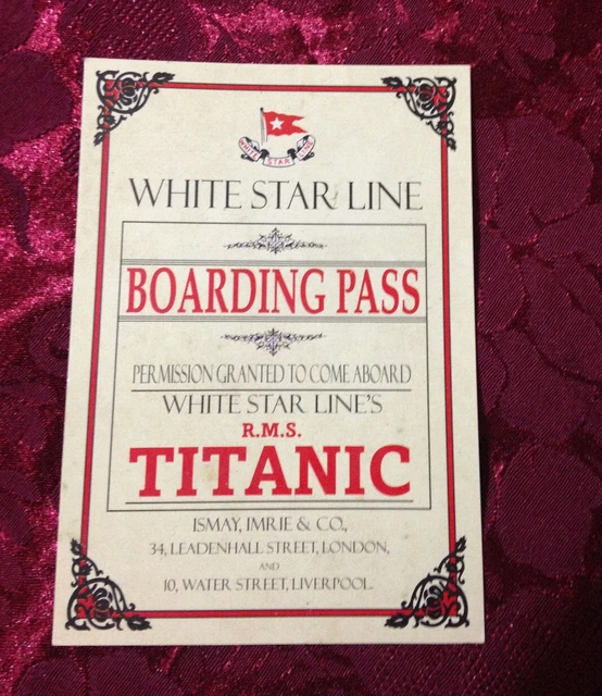 TITANIC 1912 WHITE Star Line Reproduction Boarding Pass Post Card EUR 9 ...
