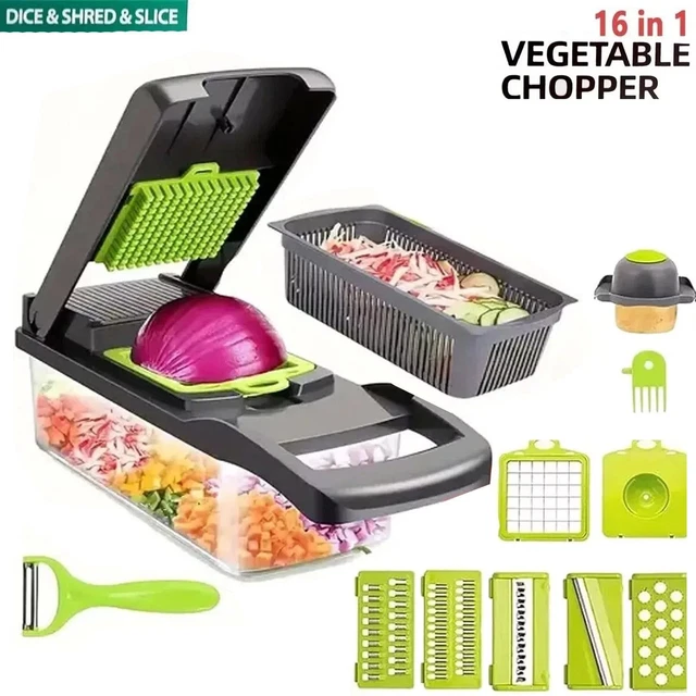 VEGETABLE CHOPPER 16 in 1 Mandoline Slicer Dicer Cutter Food Processor ...