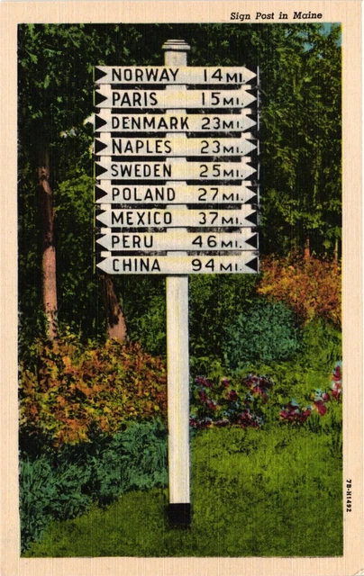 ANTIQUE WOODEN STREET Town Sign Post Maine ME c1930 Vintage Postcard £8 ...