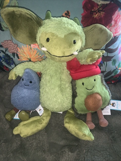 JELLYCAT GRIZZO GREMLIN, Raindrop & Bobble Avocado 🥑 Bundle BNWT ...