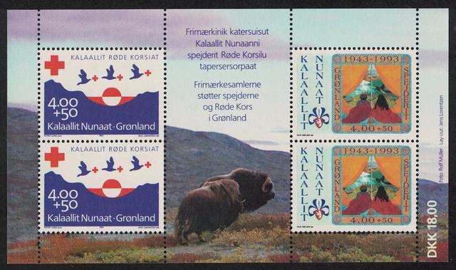 GREENLAND SCOUTS BIRDS Red Cross Musk Ox Animals Fauna MS 1993 MNH SG# ...
