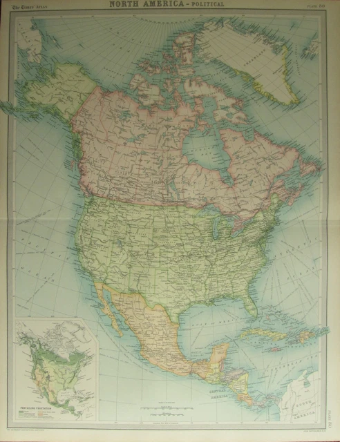 1922 LARGE ANTIQUE Map ~ North America Dominion Of Canada United States ...