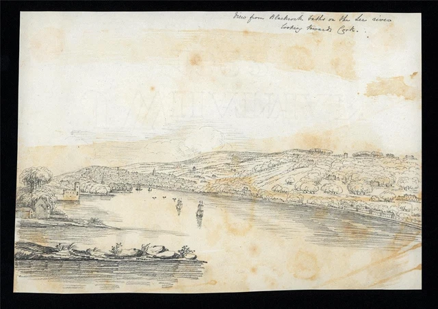 FROM BLACKROCK BATHS Towards Cork Ireland - Pencil Drawing - Early 19th ...