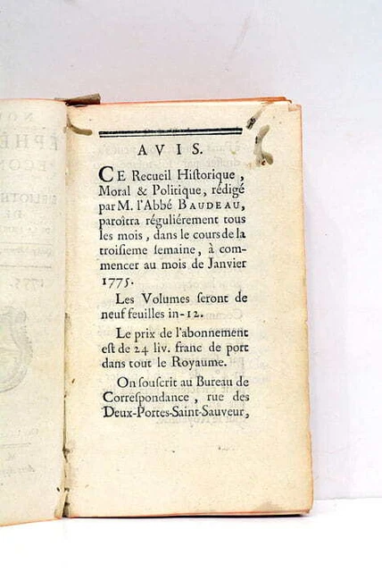 NOUVELLES EPHÉMÉRIDES ECONOMIQUES BAUDEAU Paris 1775 EUR 165,00 ...