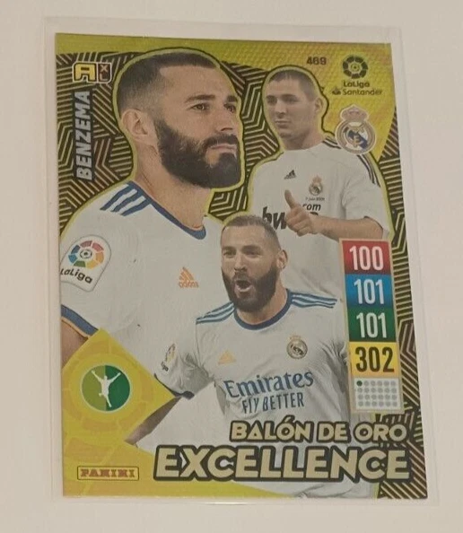 CARTE CARD BALON DE ORO Karim BENZEMA Real Madrid PANINI ADRENALYN LIGA ...