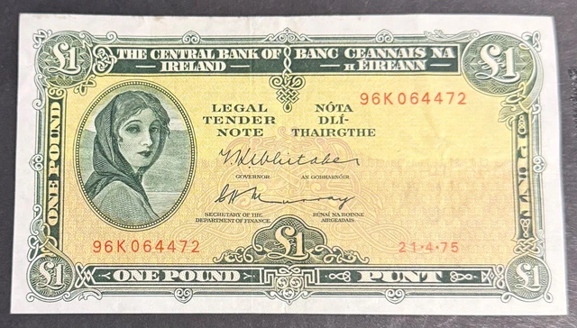 **CENTRAL BANK OF Ireland £1 Note** **Lady Lavery** **1975** **96K ...