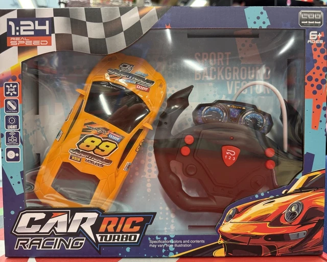 YELLOW REMOTE CONTROL Battery Operated Toy Car Racing RIC Turbo With ...