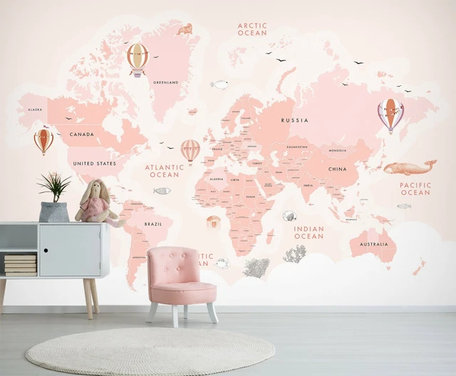 3D PINK WORLD Map ZHUA7936 Wallpaper Wall Murals Removable Self ...