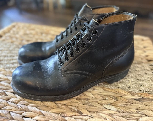 VINTAGE 70S COMBAT Military Black Leather Steel Toe Boots Resistant ...