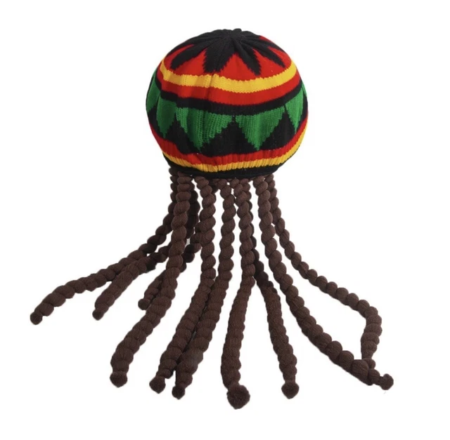 1 X ADULT Jamaican Hat with Hair Caribbean Rasta Beanie Hat Fancy Dress ...