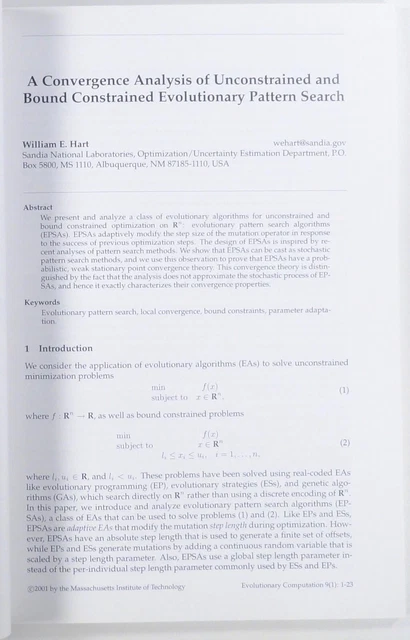 2001 Evolutionary Computation Genetic Algorithms Machine Learning Ai