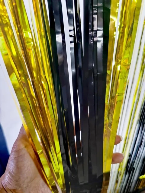 2 PACK FRINGE Curtain Backdrop Two-Toned, 3.2Ft x 6.6Ft Metallic Tinsel ...