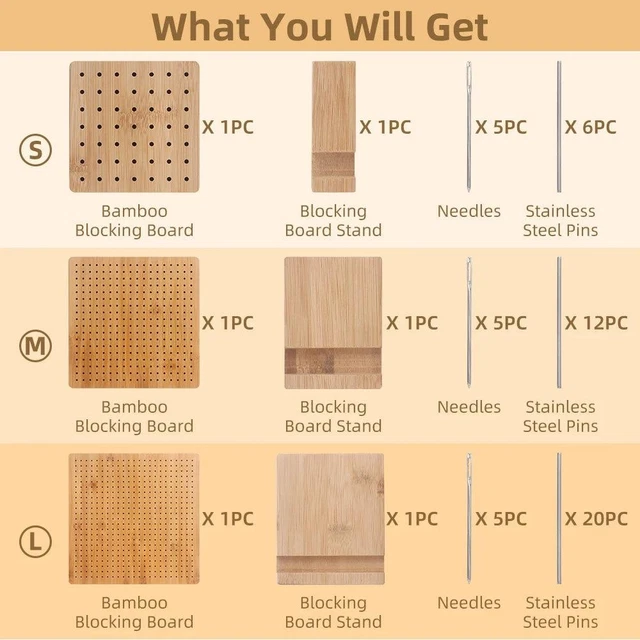 S/M/L STANDARD CROCHET Blocking Board with 15 Pins–Bamboo Wood,0.5 ...