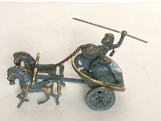 VINTAGE BRONZE EFFECT Greek gladiator on chariot W/ Horses Museum ...