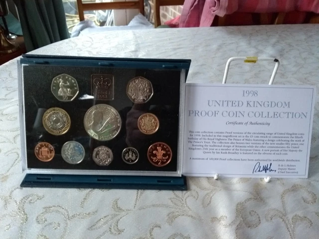 ROYAL MINT PROOF Coin Set 1998 In Blue Case, Rare EU 50p, 10 Coins COA ...