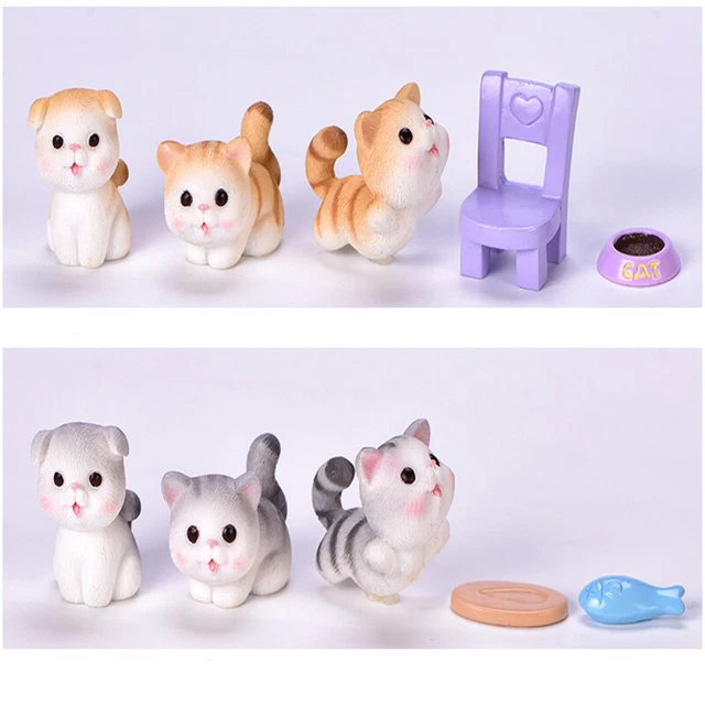 MINI CAT FIGURINES Model Pet Doll Miniature Crafts Animals Cute ...