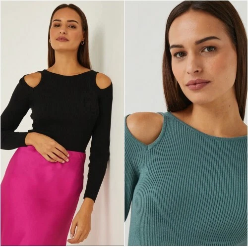 & BNWT ET VOUS Green or Black Cut Out Ribbed Jumper Top Matalan (G802 ...