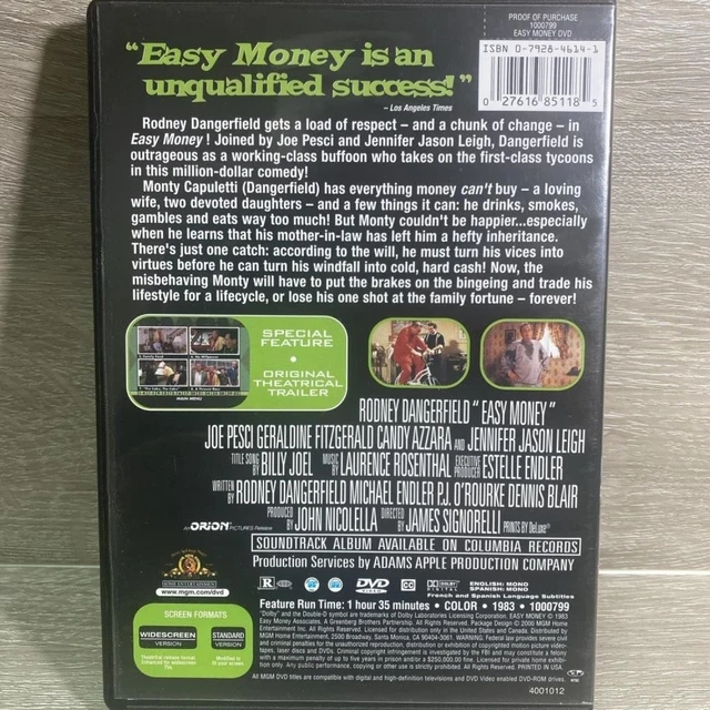 EASY MONEY DVD Joe Pesci, Rodney Dangerfield (Region 1) NTSC 1983 Free ...