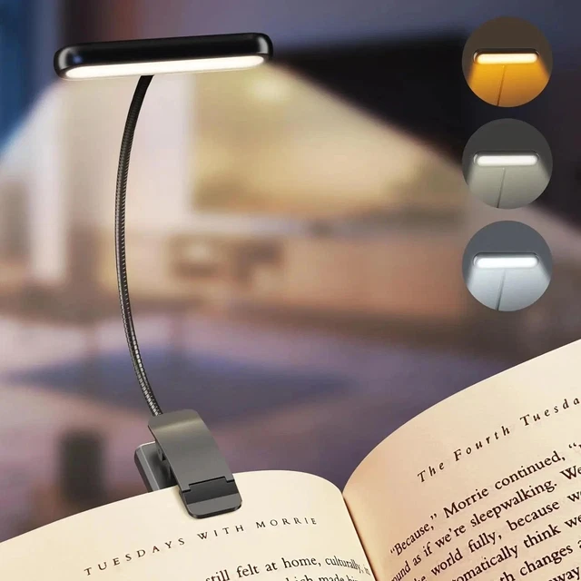 RECHARGEABLE LED BOOK Light Clip-On Reading Lamp with 3 Color Modes ...