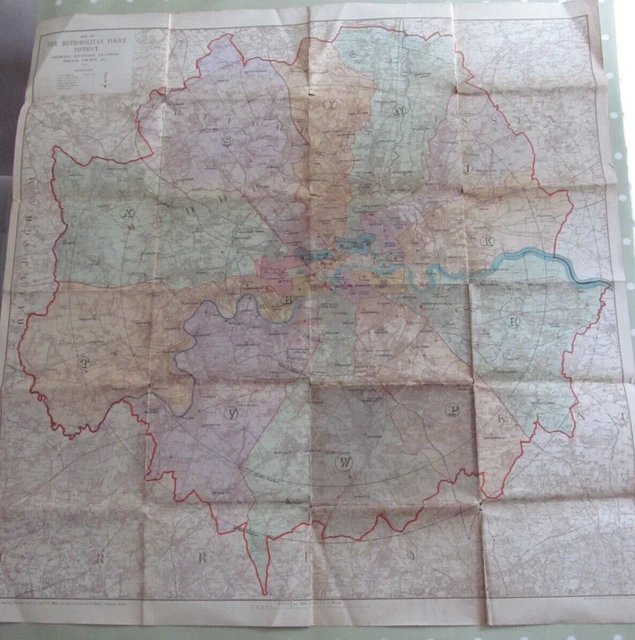 VINTAGE ANTIQUE MAP Of The Metropolitan Police District Divisions Etc ...
