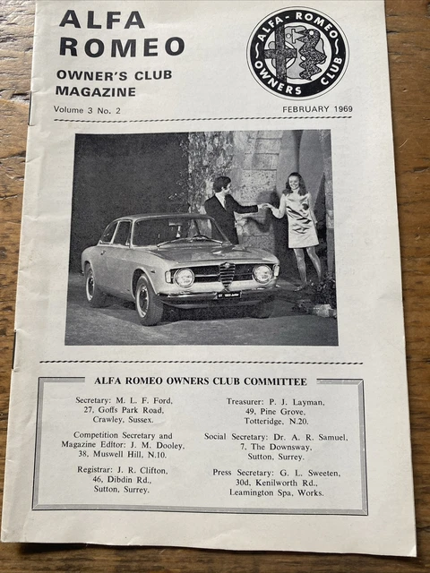 ALFA ROMEO VINTAGE Car Owners Club Magazine February 1969 Rare Magazine ...