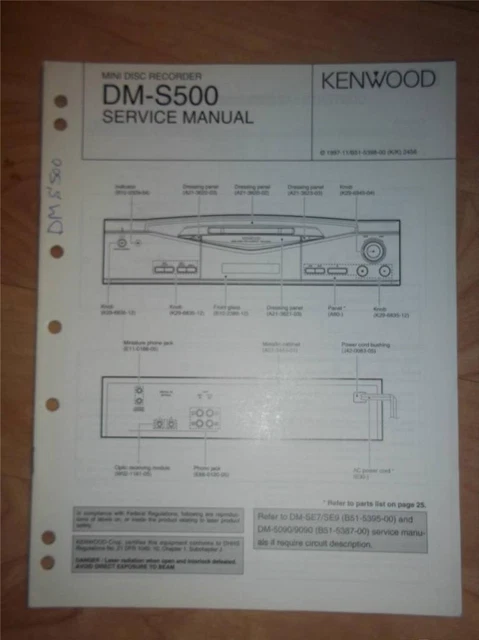 MANUEL D'ENTRETIEN KENWOOD ~ enregistreur/lecteur mini-disque DM-S500 ~ original EUR 13,83 ...