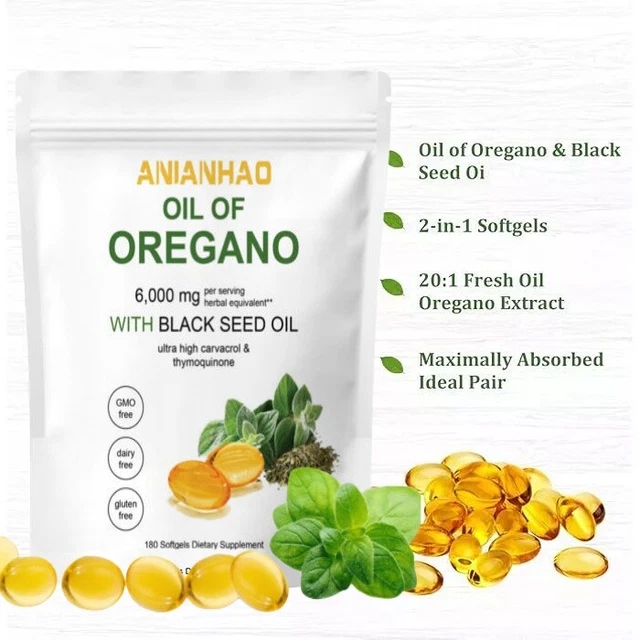 OIL OF OREGANO 6000mg with Black Seed Oil - 180 Softgels for Immune ...