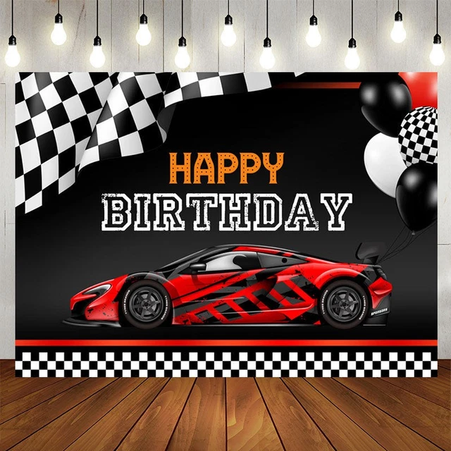 RACING CAR THEME Balloons Black Happy Birthday Backdrop $37.94 ...