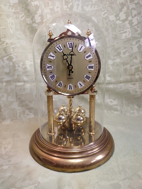 VINTAGE H SAMUEL Brass Anniversary Clock Quartz Torsion Glass Dome~Please Read £45.00 - PicClick UK