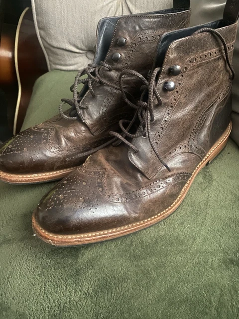 LOAKES RIMMER BROWN Distressed Leather Boots Claridge Size 9 Brogue ...