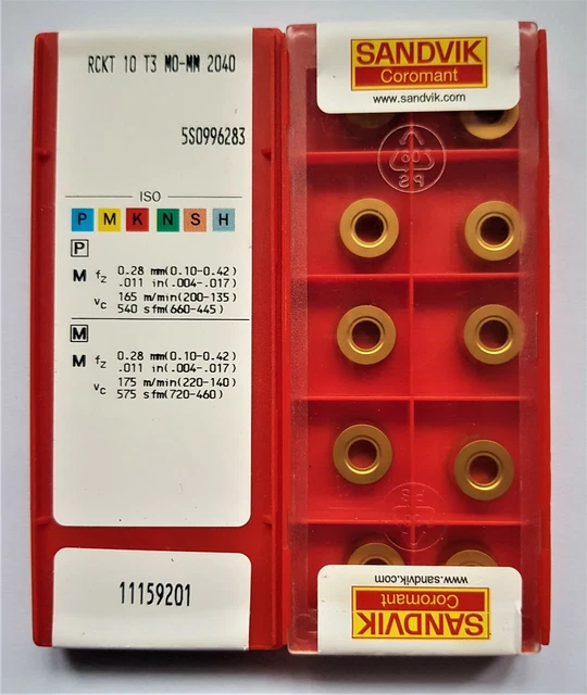 10X SANDVIK CARBIDE INSERTS RCKT 10 T3 M0-MM Grade 2040 £34.99 ...