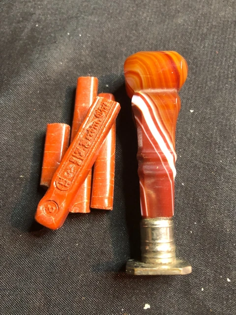ANCIEN SCEAU TAMPON a cachet en agate avec baton de cire EUR 150,00 ...