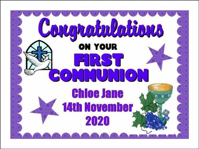 FIRST HOLY COMMUNION Purple Cake Topper Edible Icing Communion Cake ...
