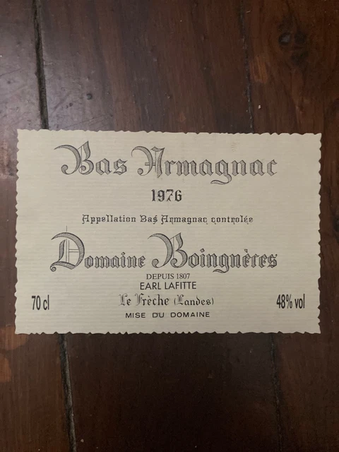 VIEILLE ÉTIQUETTE DE Bas Armagnac 1976 - Domaine Boingnères - old label ...